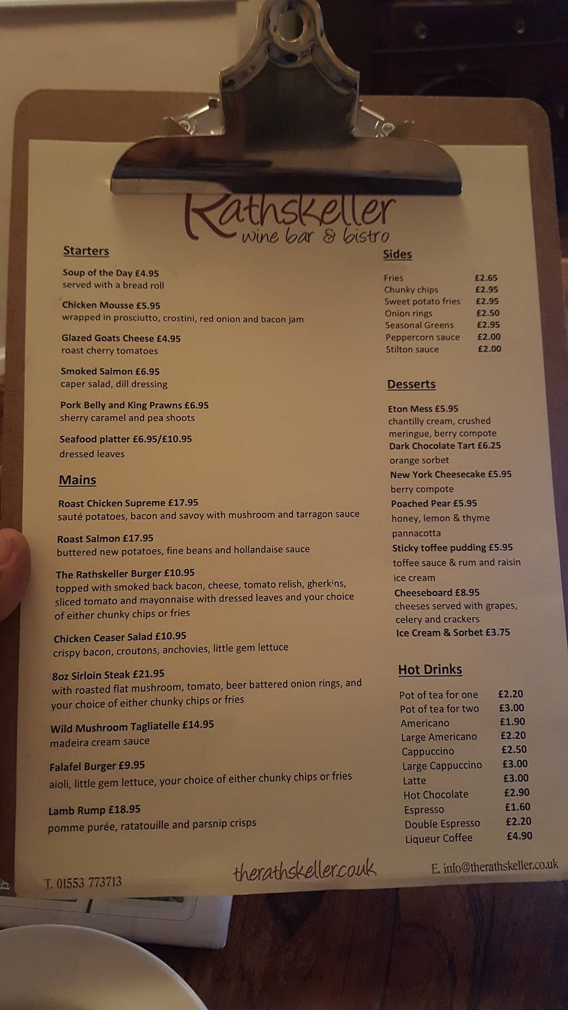 Menu at The Rathskeller pub & bar, King's Lynn