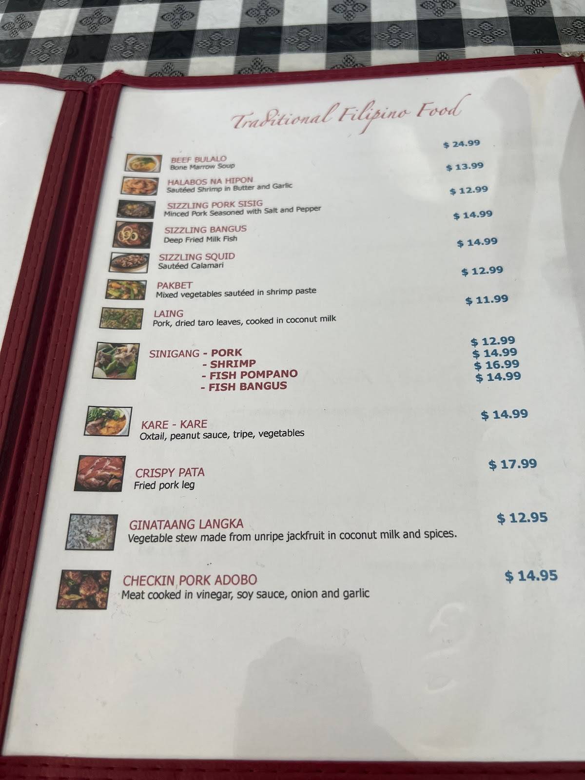 Menu at Kabayan Grill Filipino Restaurant, Kissimmee