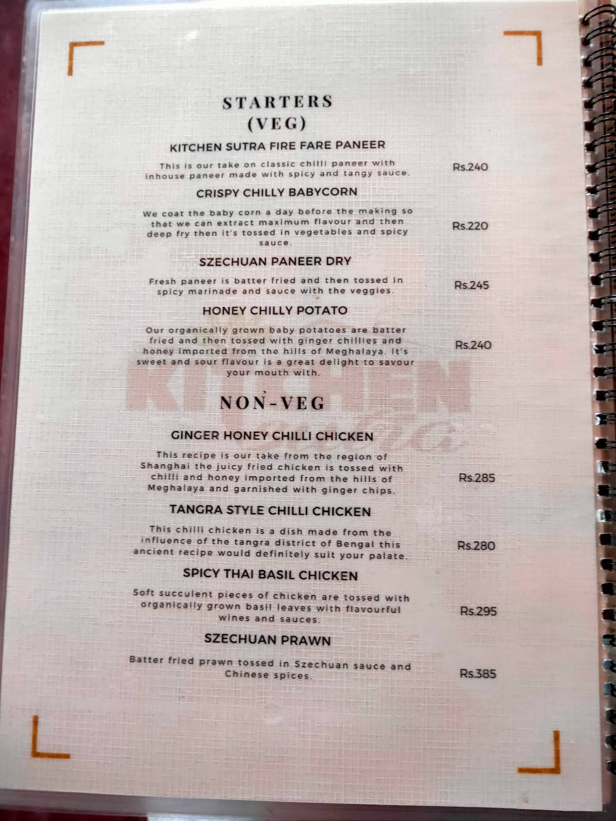 Menu at Kitchen Sutra, Chandannagar