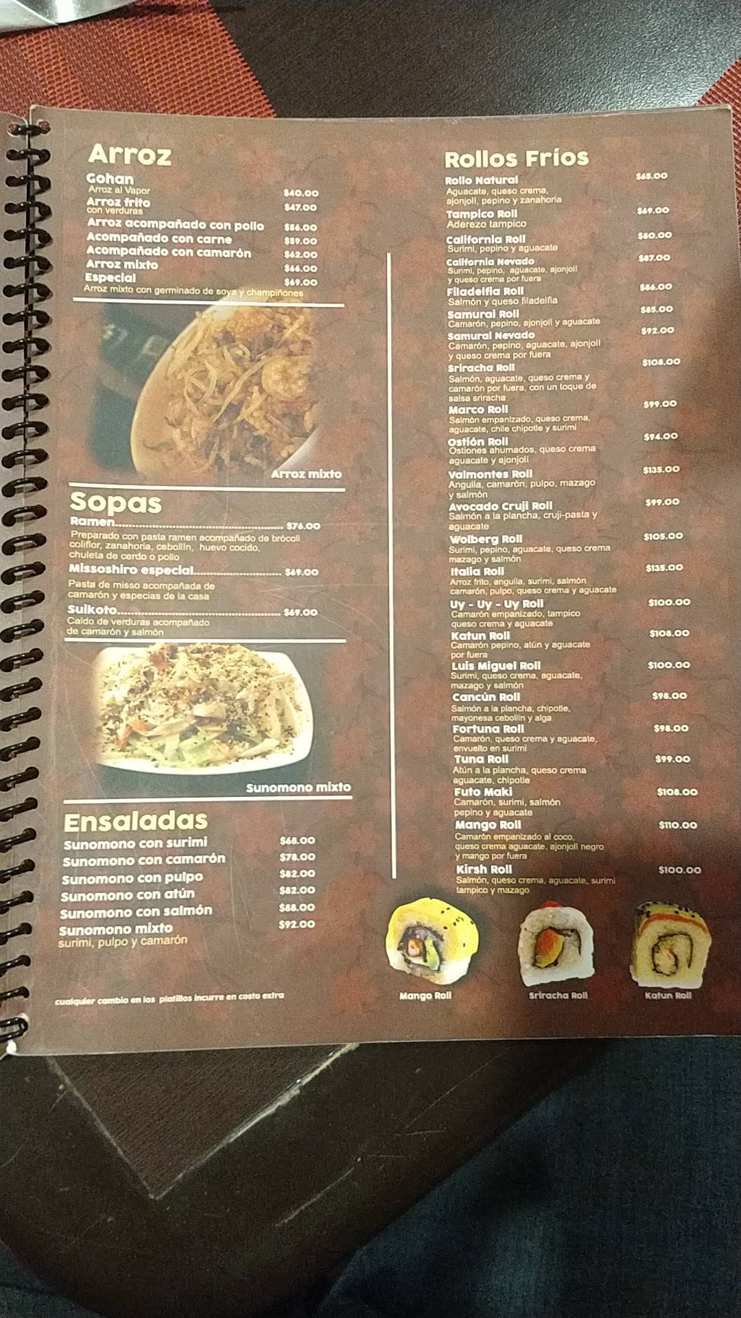 Carta de Koto Sushi Bar Gómez, Gómez Palacio