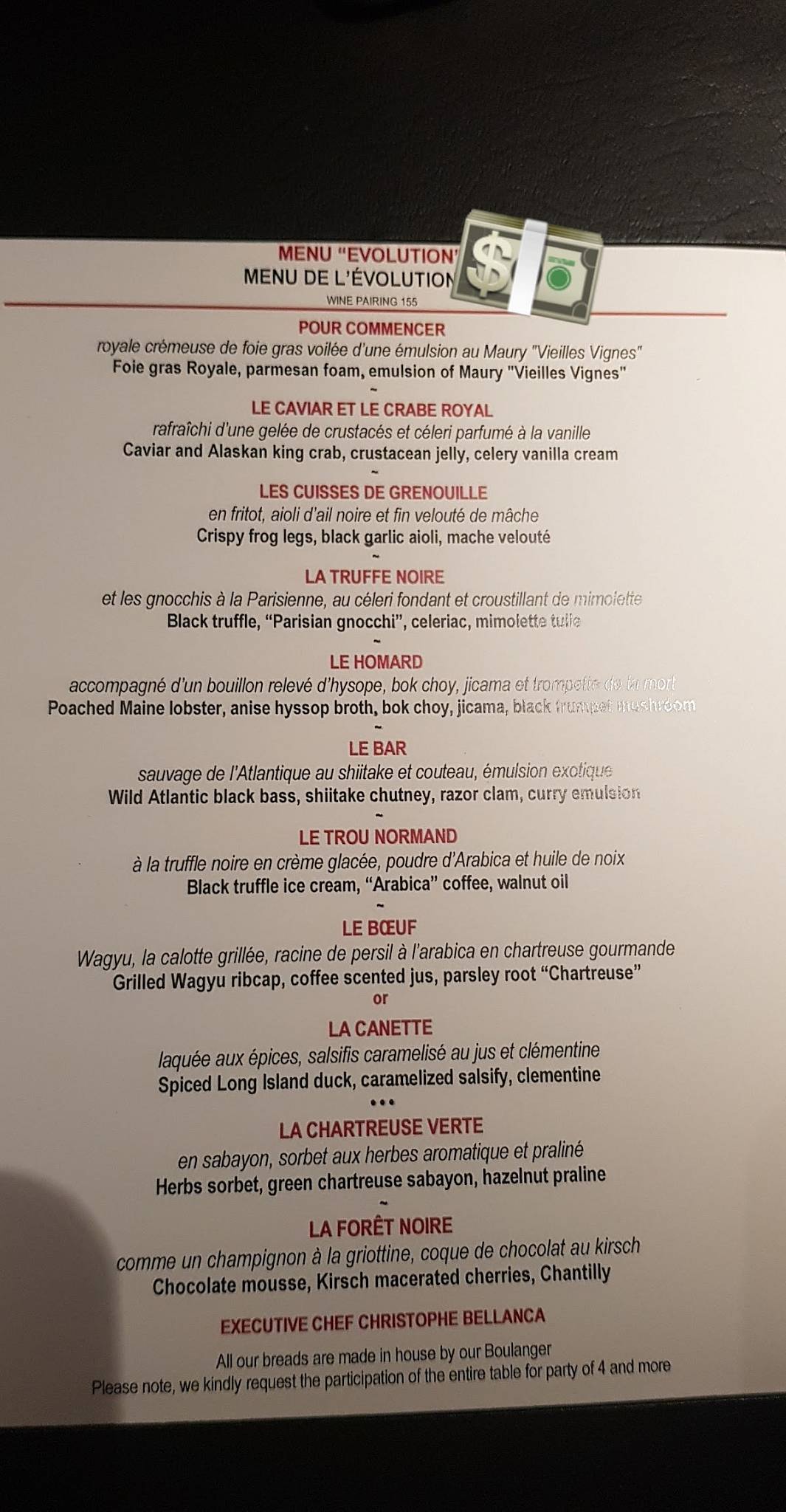 Menu at L'Atelier de Joël Robuchon restaurant, New York City, 85 10th Ave