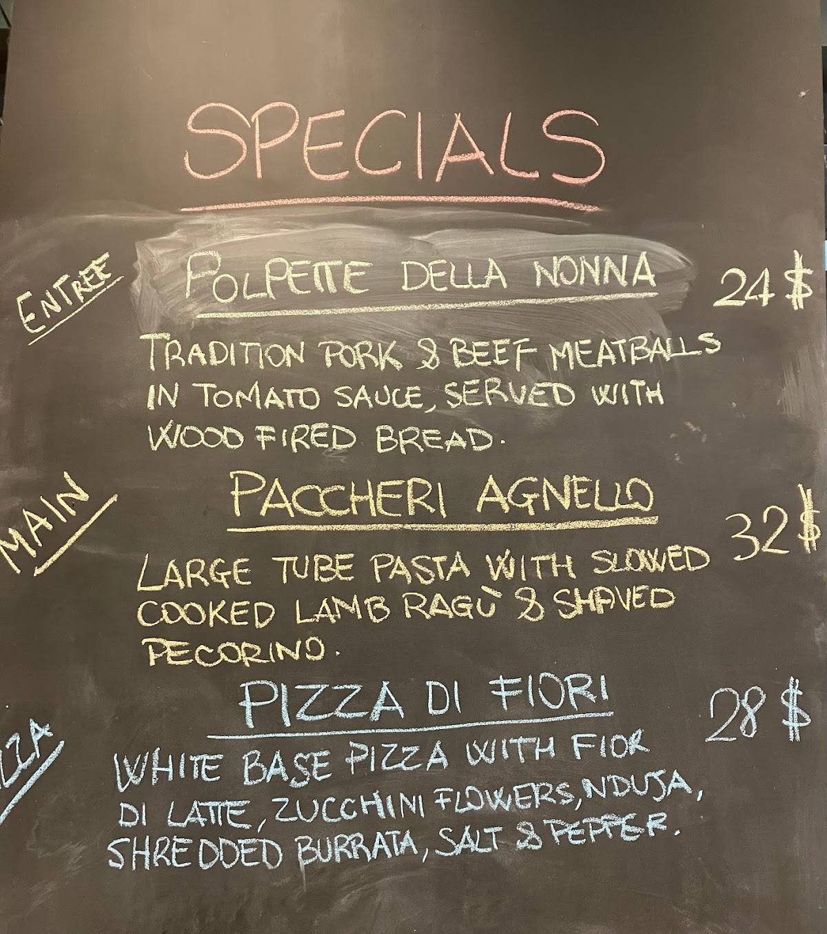 Menu at La Bufala pizzeria, Mascot