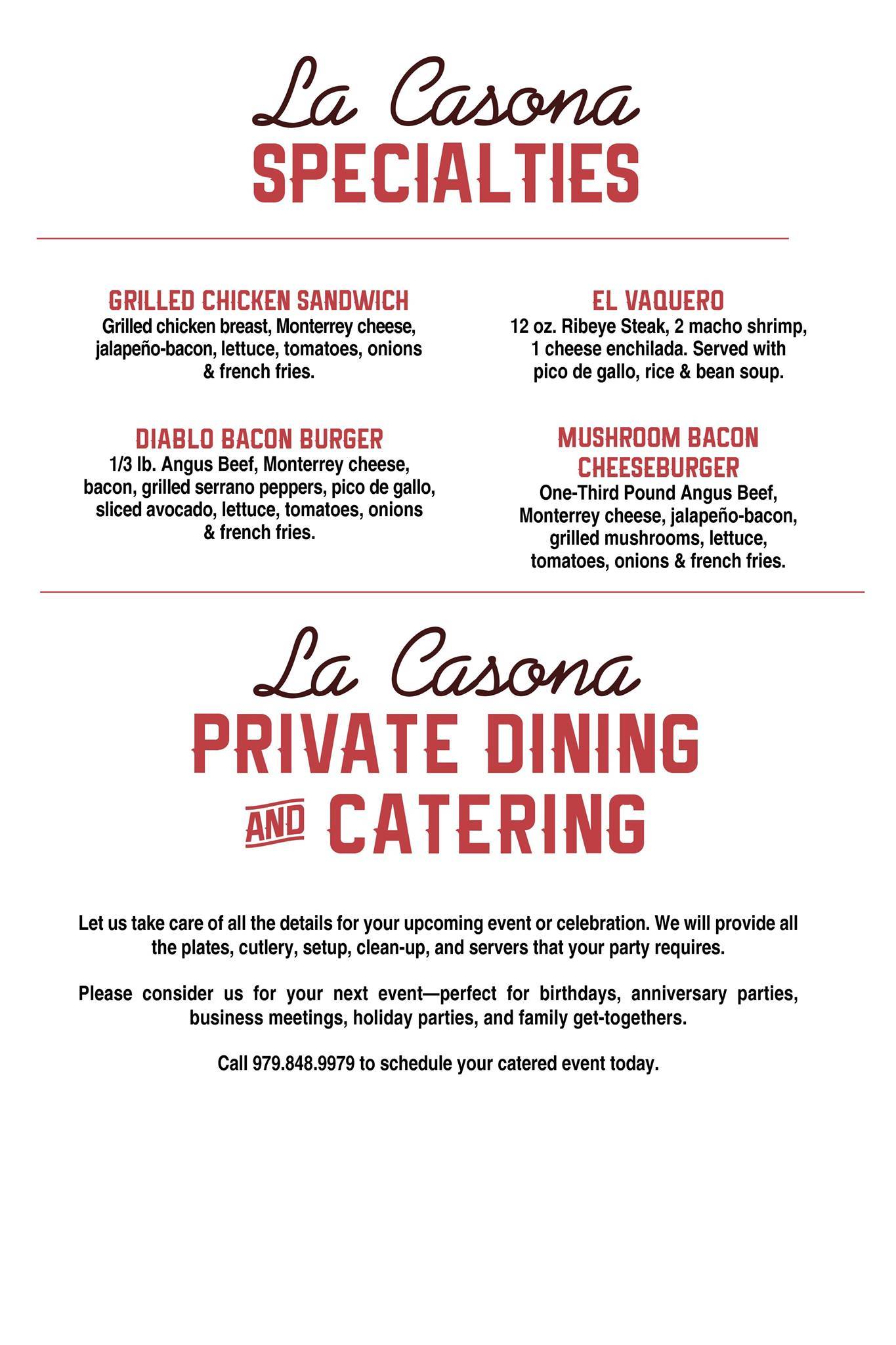 Menu at La Casona Mexican Restaurant, Angleton