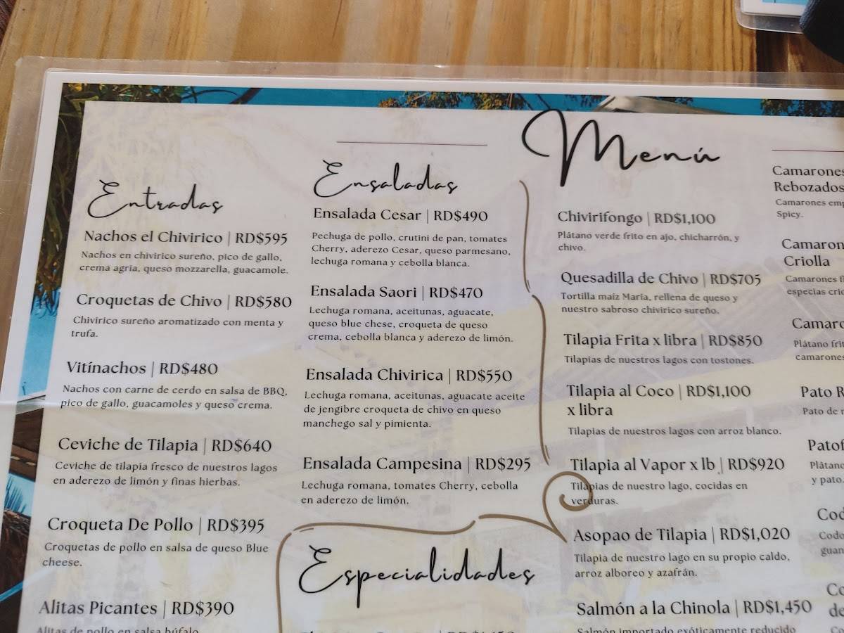 Carta del restaurante La Chivería del Yaguate, Dominicana