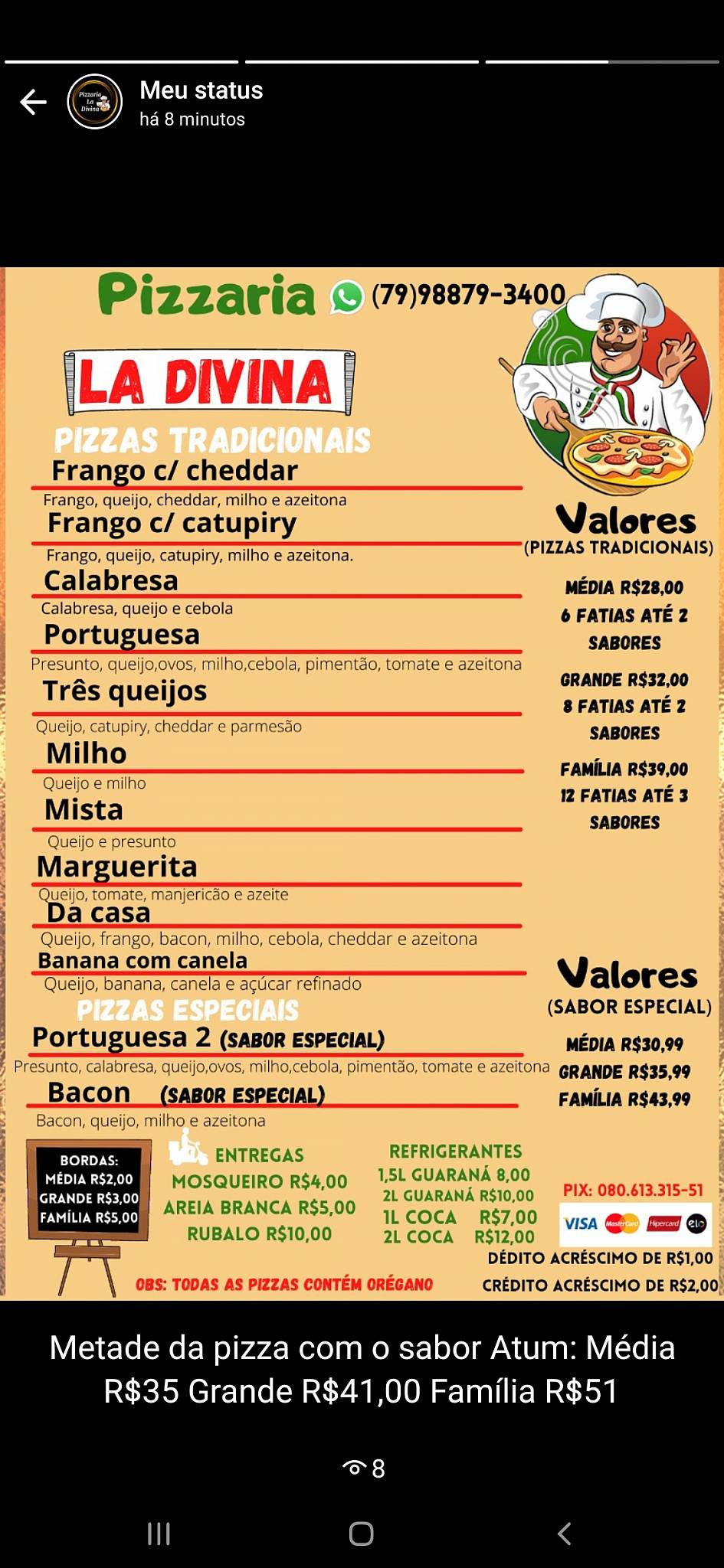 Carta del restaurante La Divina, Aracaju