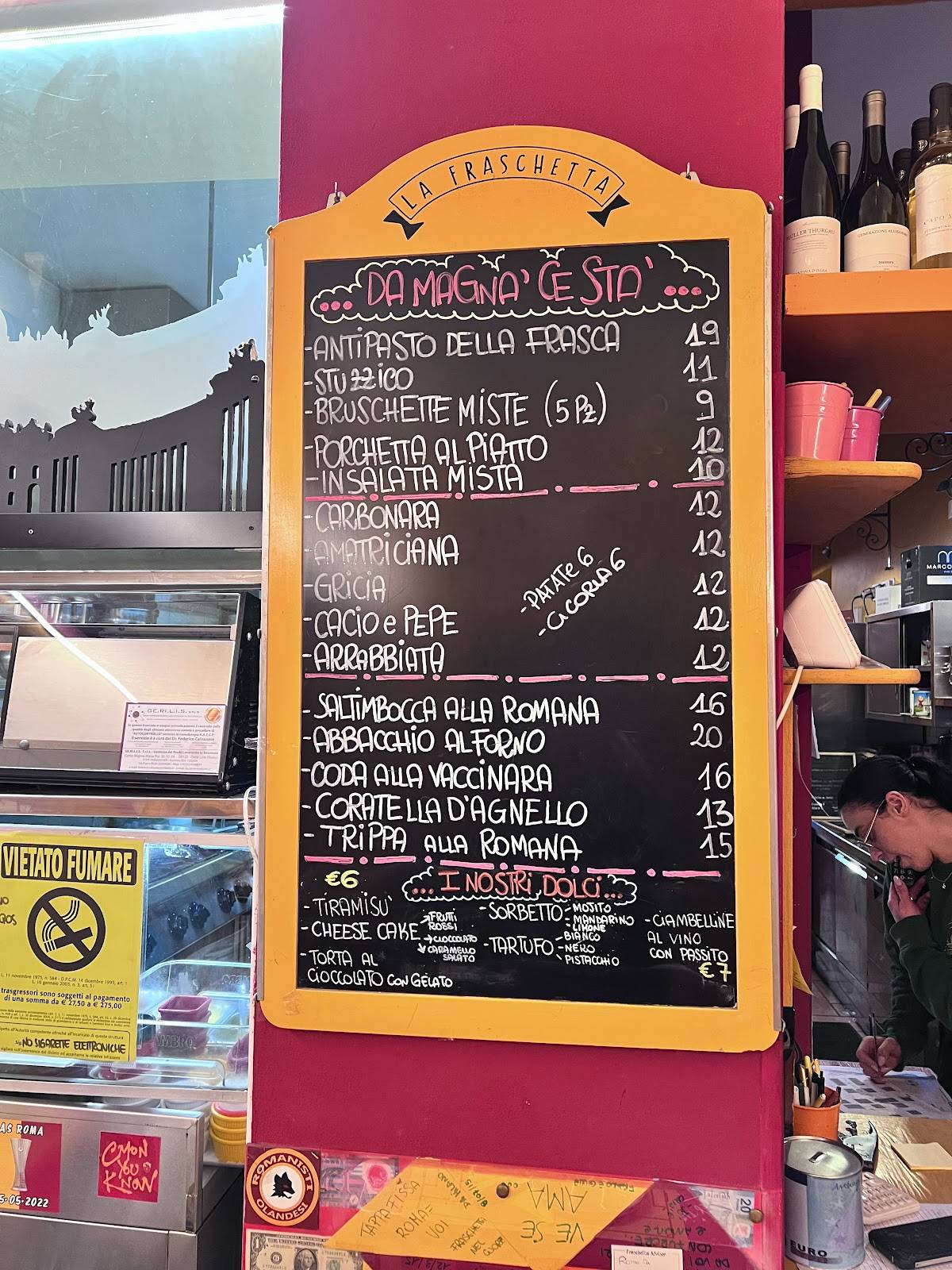 Menu at La Fraschetta di Castel Sant’Angelo restaurant, Rome