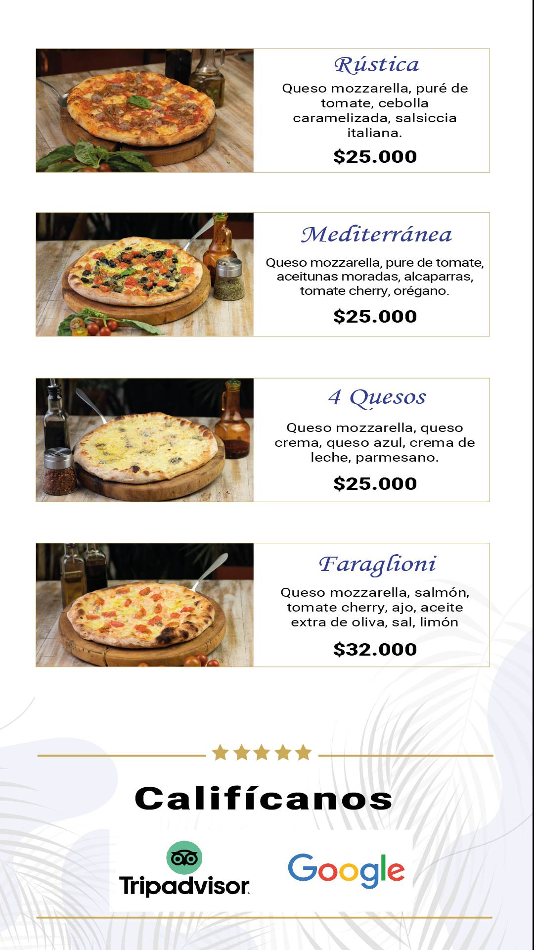 Menu at La Gruta Azul de Stefano restaurant, Medellín