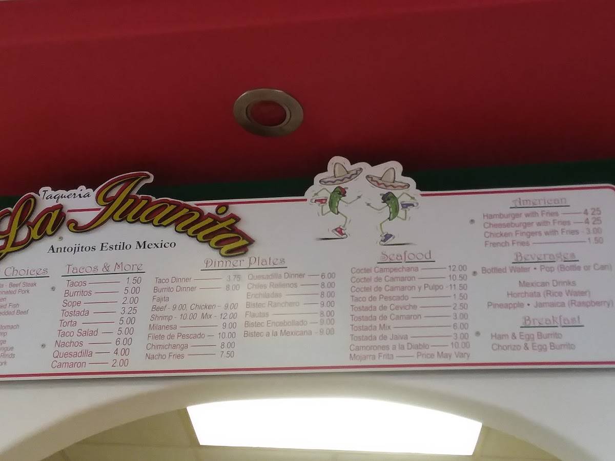 Menu at La Juanita restaurant, Sioux City, Pierce St