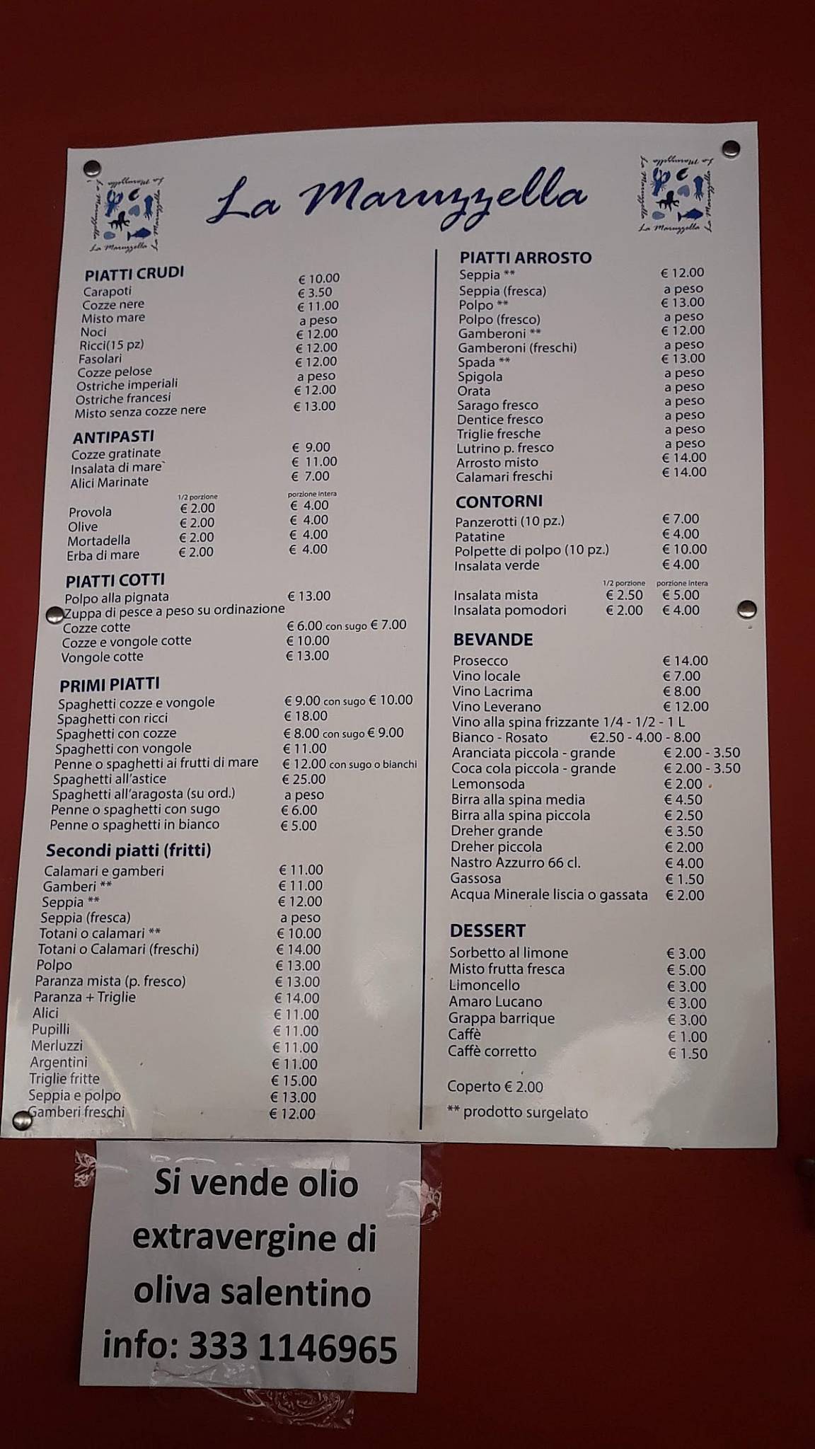 Menu da La Maruzzella ristorante, Conchiglie-Alto Lido