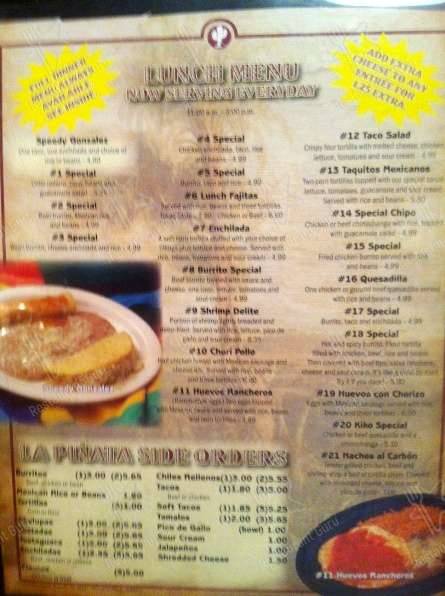 Menu at La Pinata restaurant, Meridian