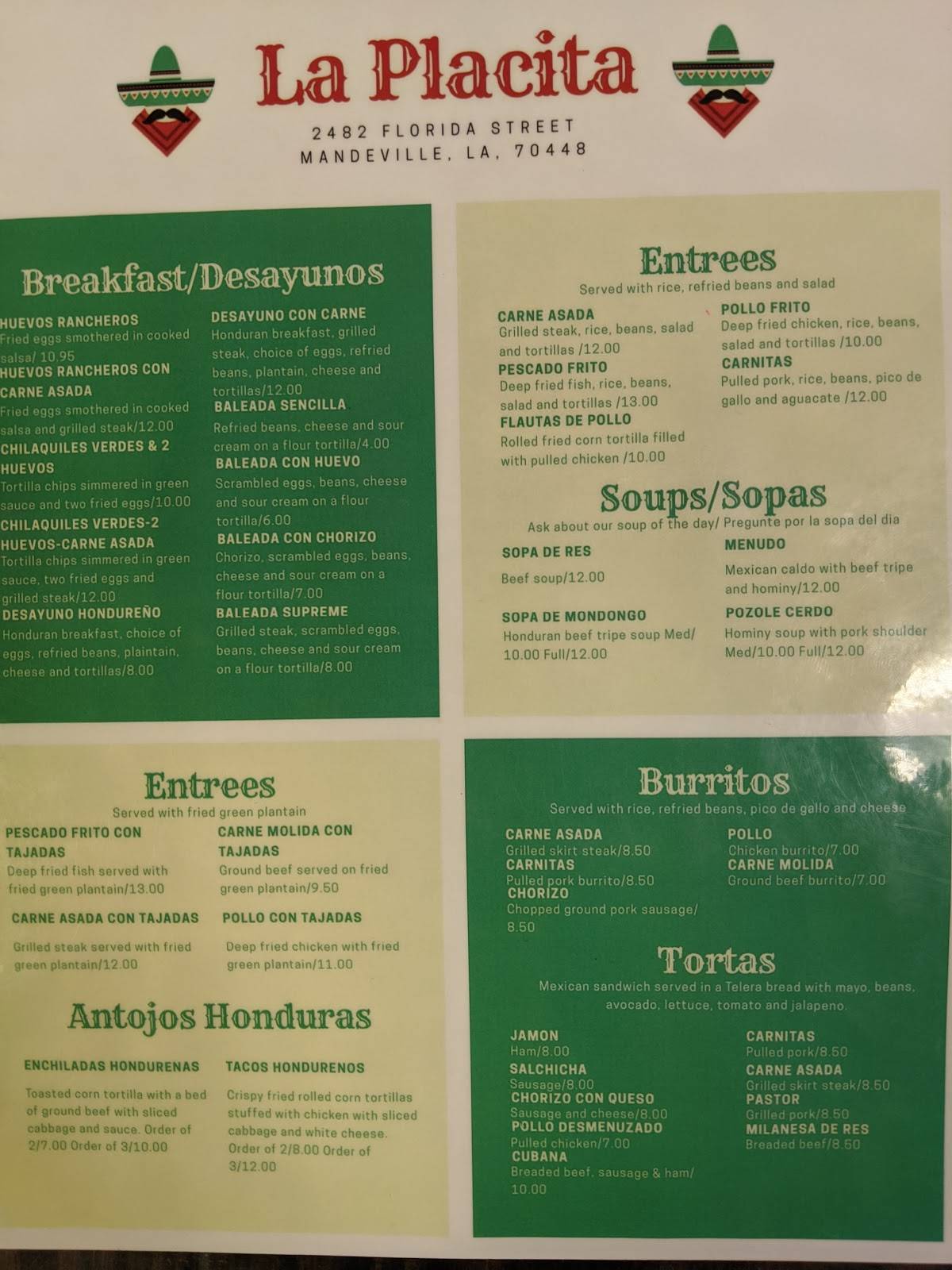 Menu at La Placita - Latino Grocery Store restaurant, Mandeville