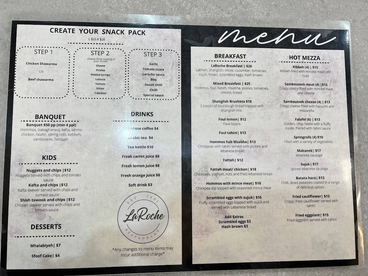 Menu at La Roche Restaurant, Chullora
