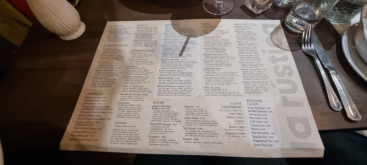 Menu at La Rustica Restaurant & Wine Bar, Doncaster
