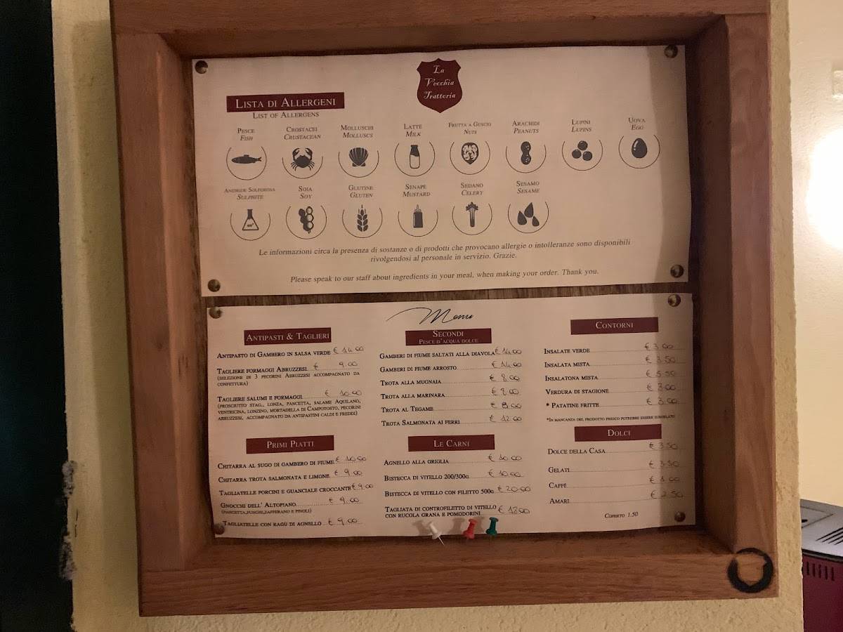 Menu da La Vecchia Trattoria ristorante, Popoli