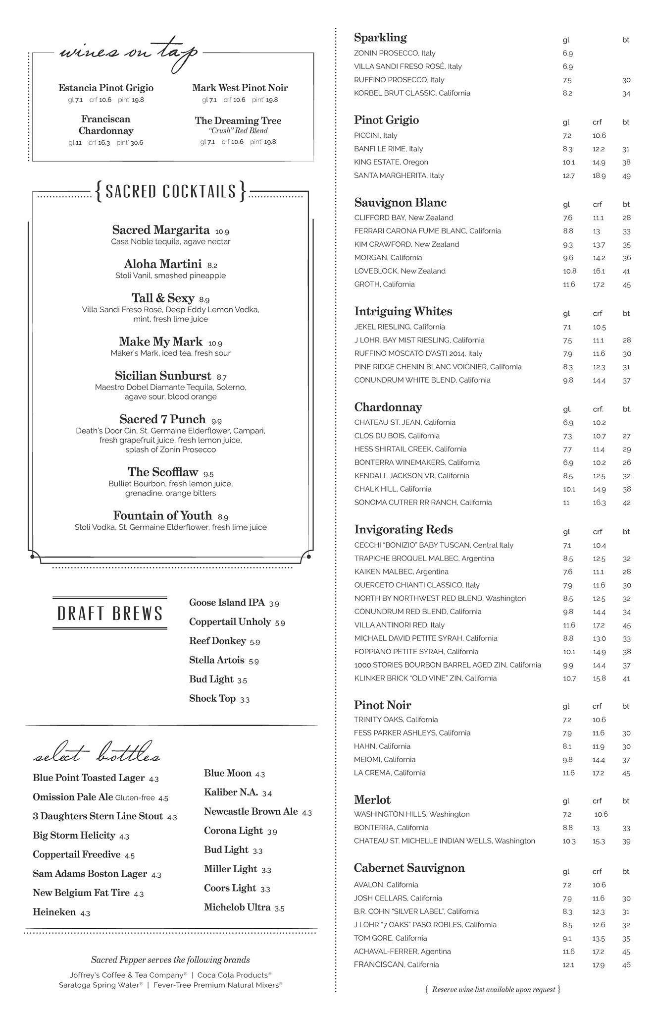 Menu at The Sacred Pepper restaurant, Tampa