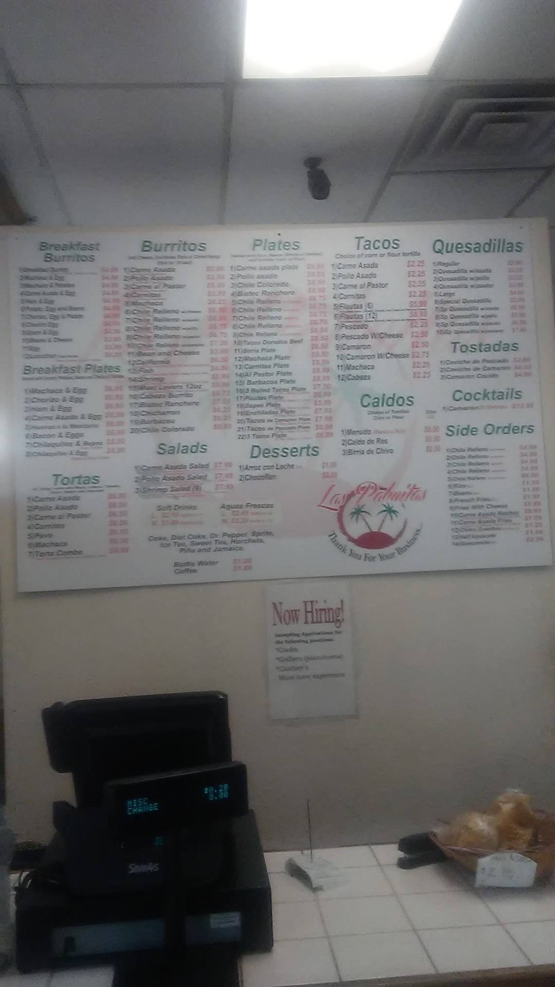 Menu at Las Palmitas Taco Shop restaurant, El Centro, S 4th St