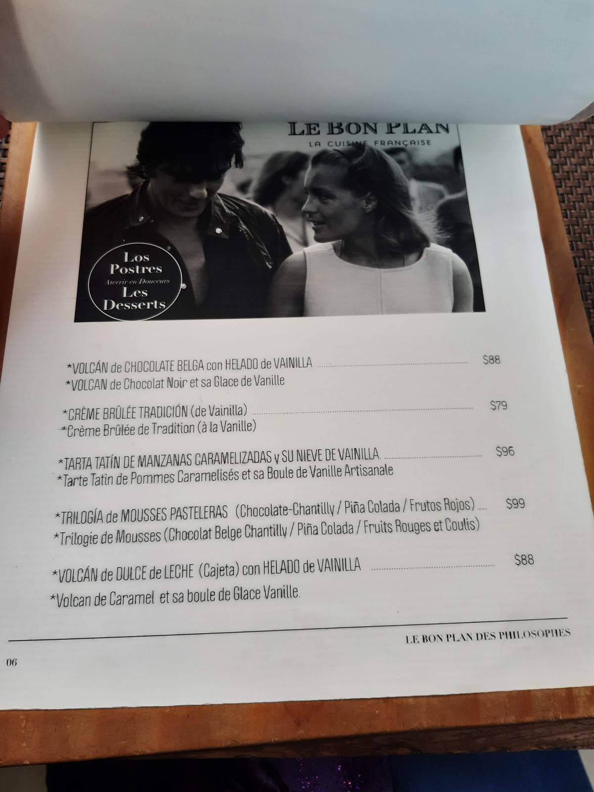 Carta del restaurante Le Bon Plan, Guadalajara