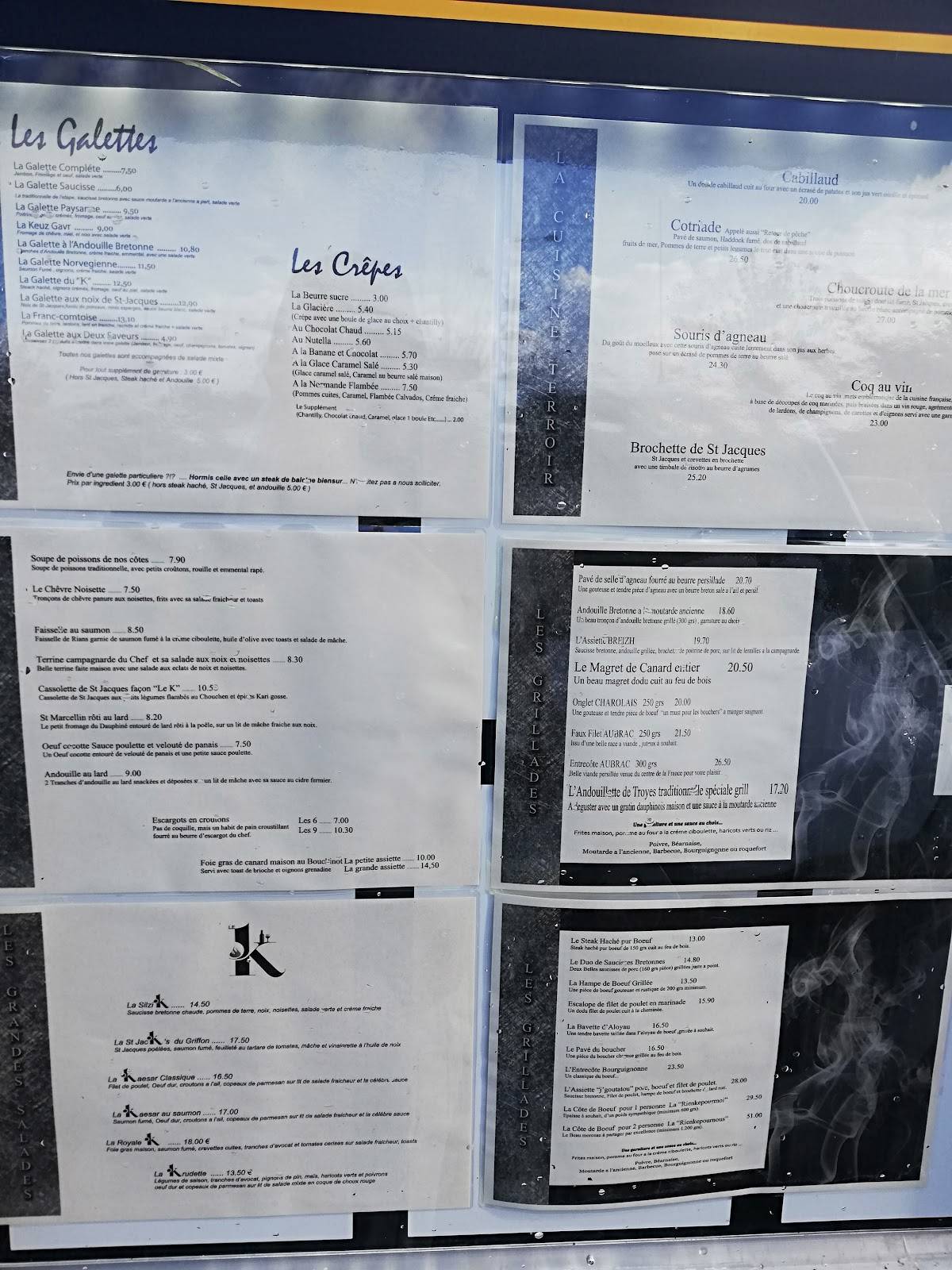 Menu au Le K restaurant, Trégueux