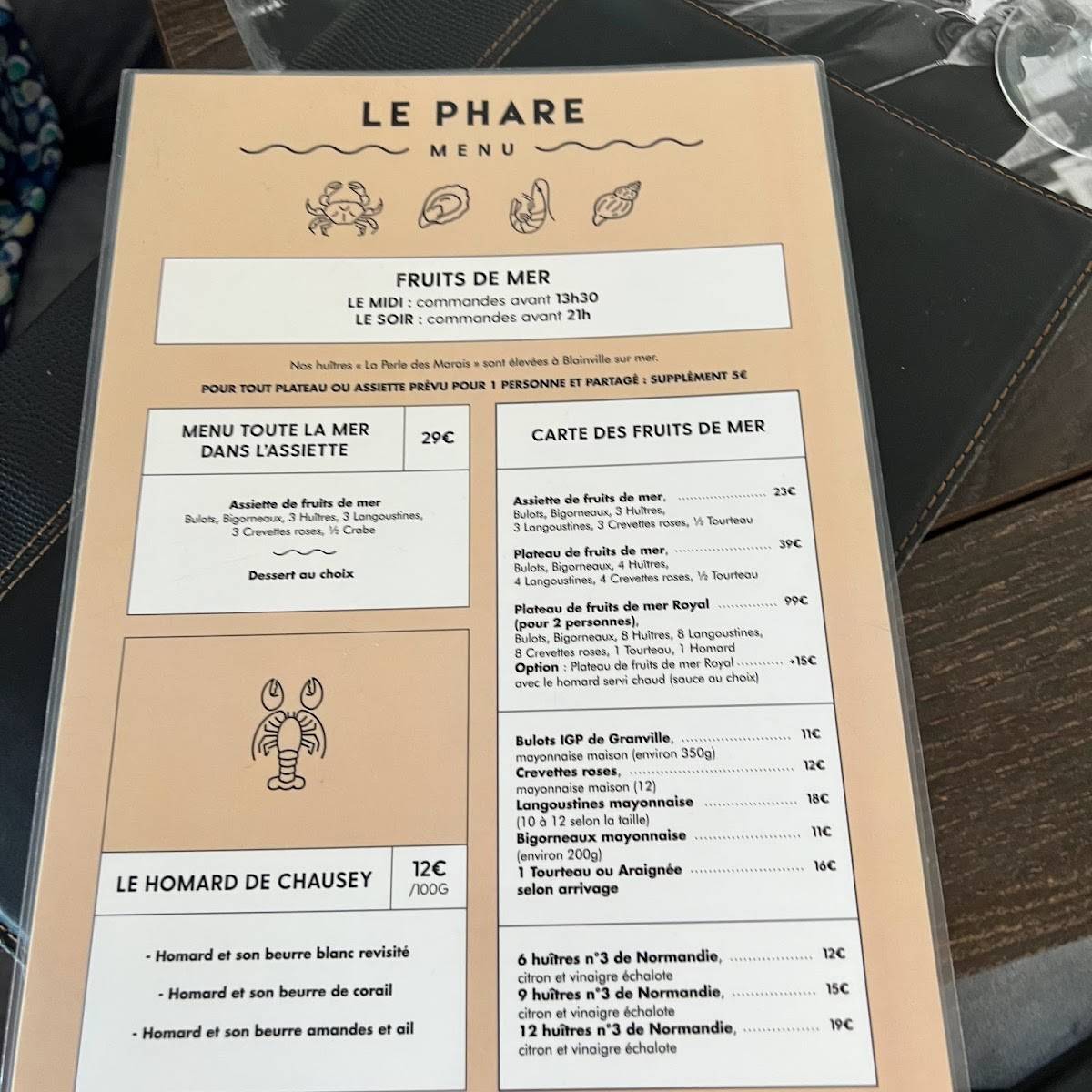 Menu au Le Phare restaurant, Granville
