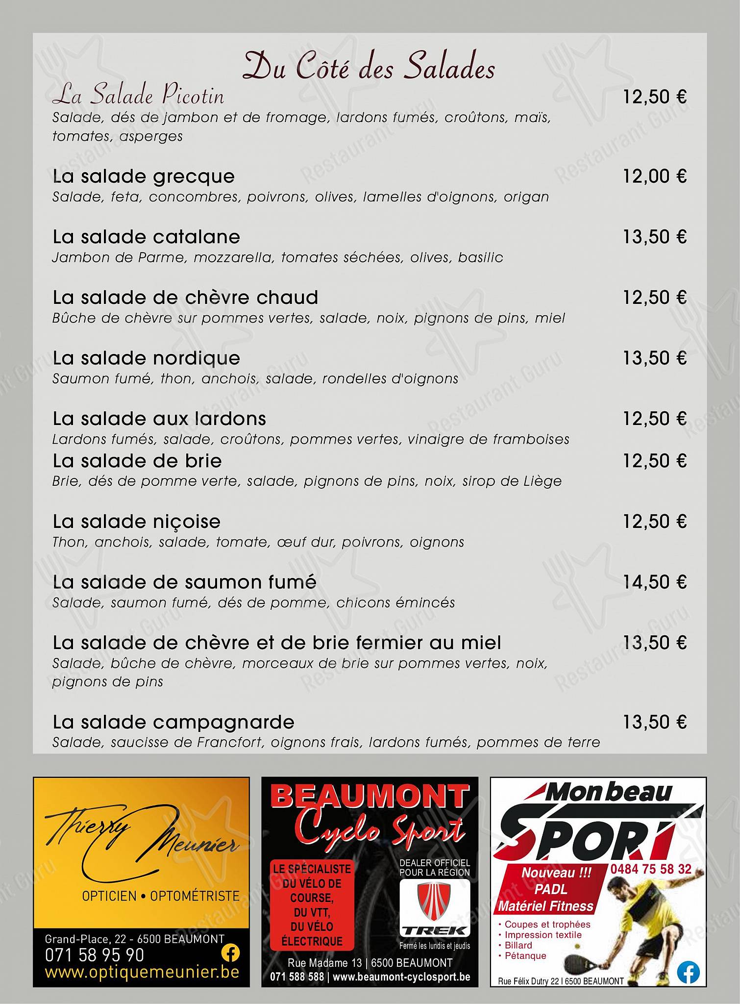 Menu au Le Picotin, Beaumont