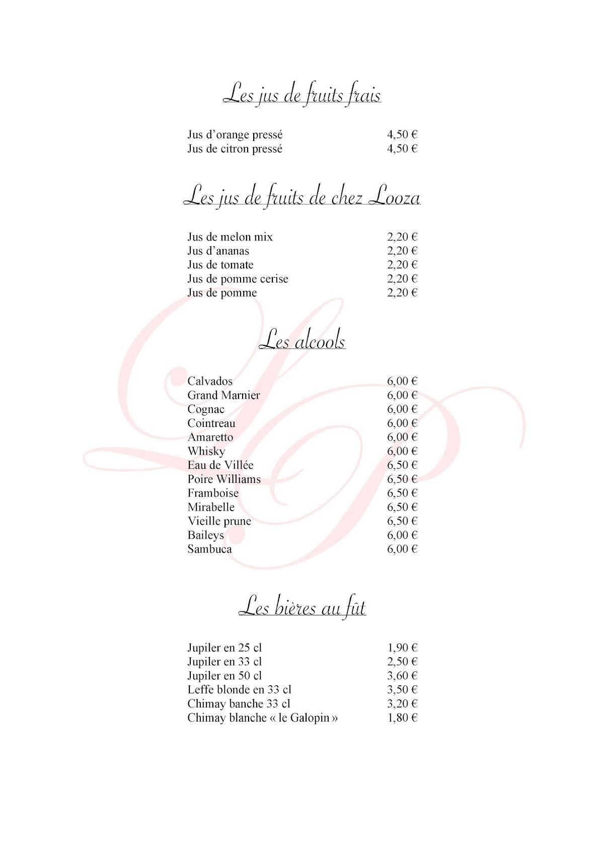 Menu au Le Picotin, Beaumont