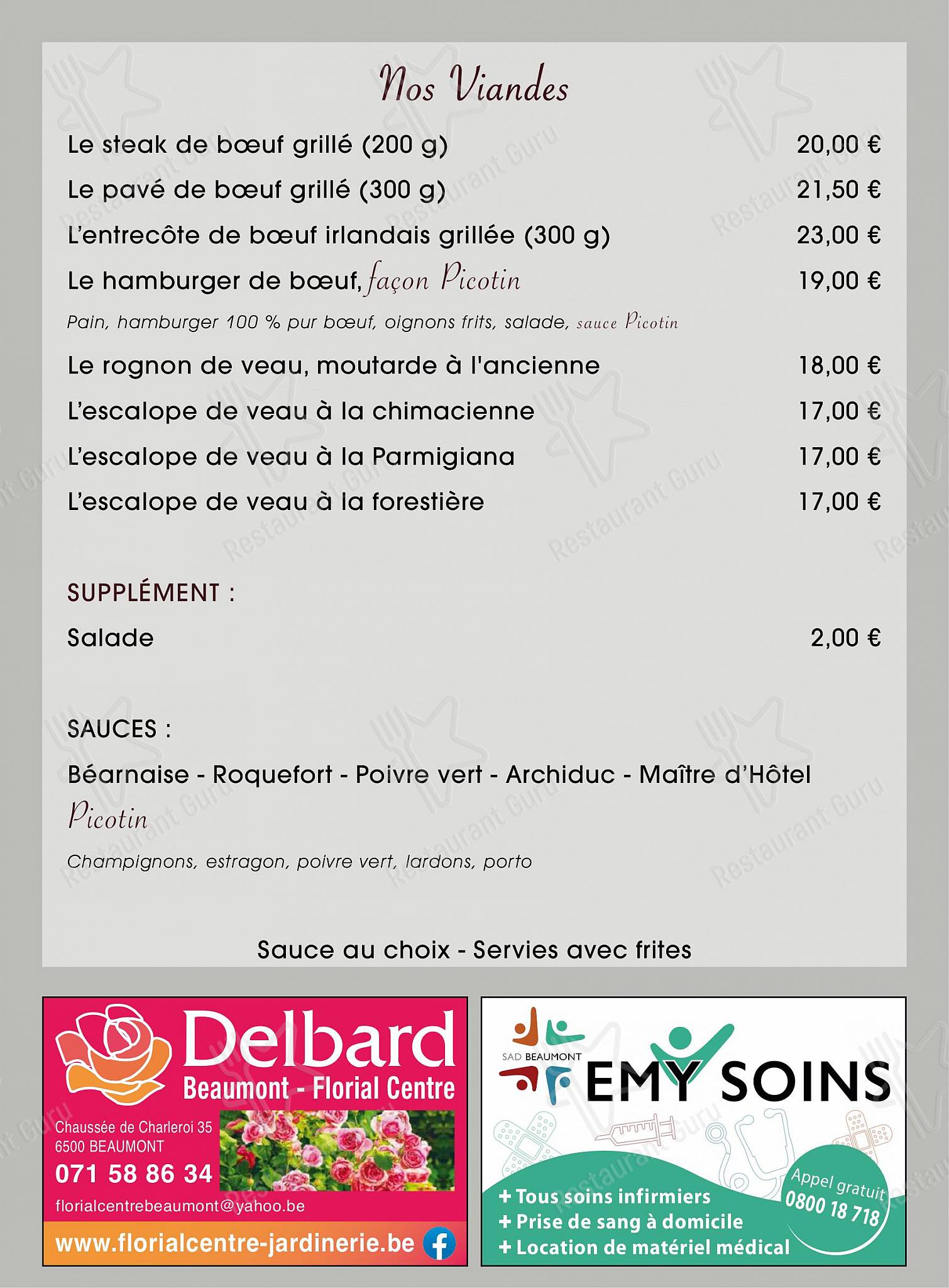 Menu au Le Picotin, Beaumont
