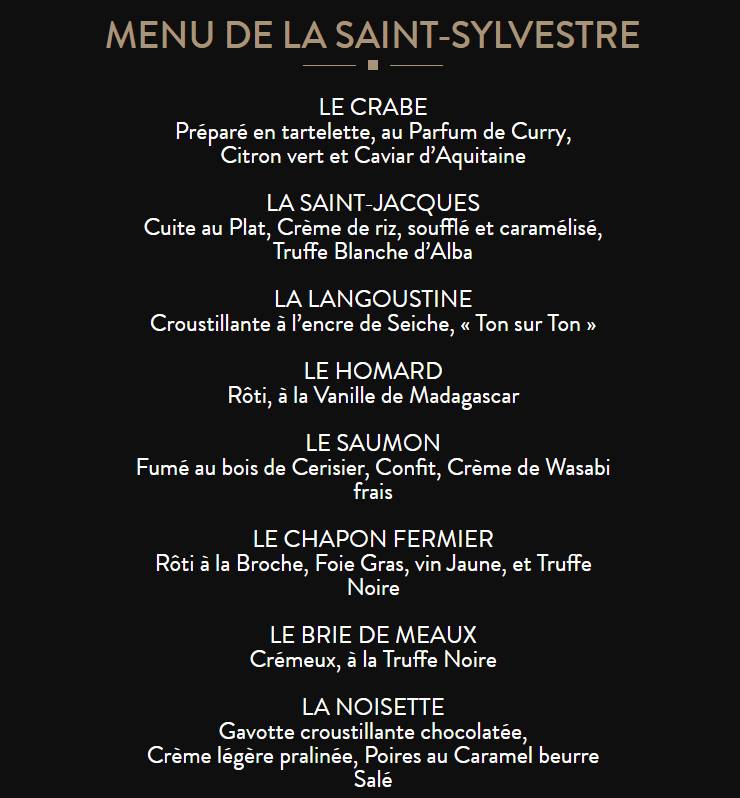 Menu au Restaurant Le Pré Catelan, Paris, Route de la Grande Cascade