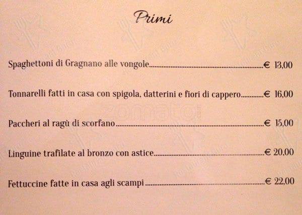 Menu da Le Vele ristorante, Roma, Piazza Pio XI