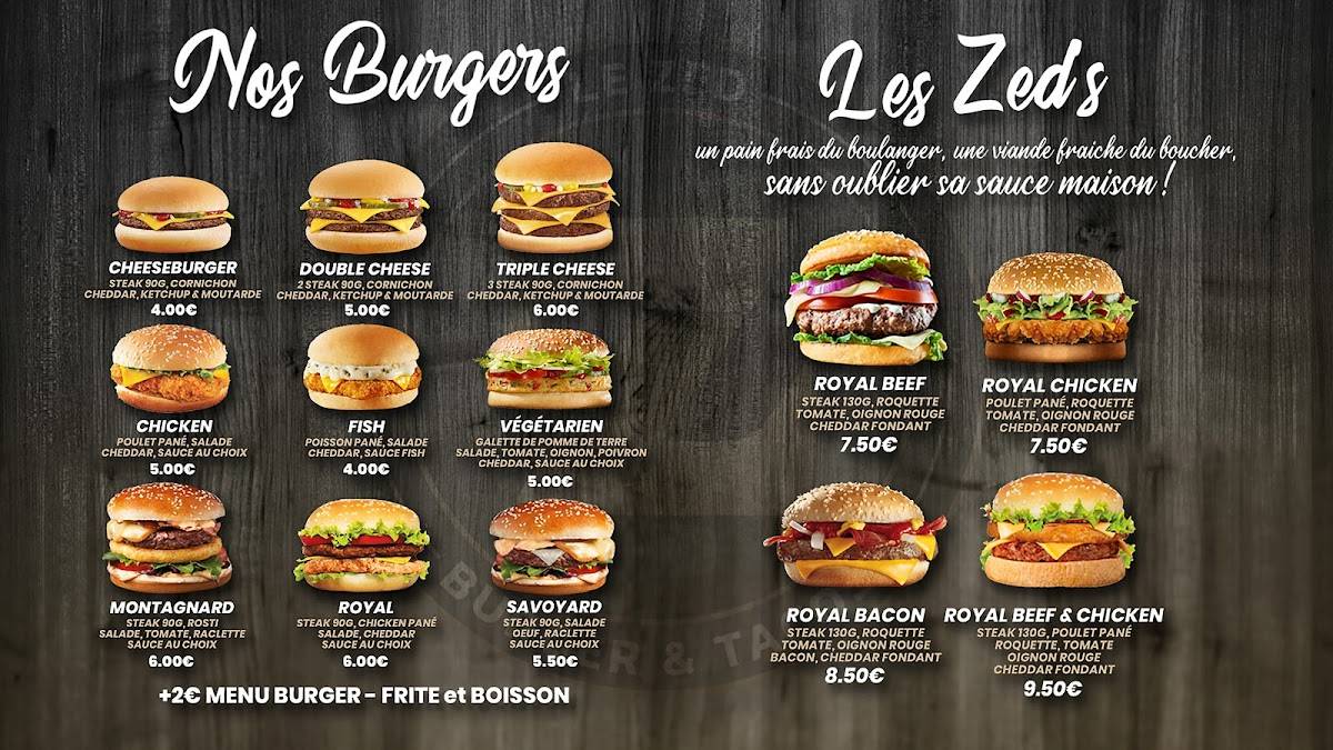 Menu at Le Zed restaurant, Mulhouse