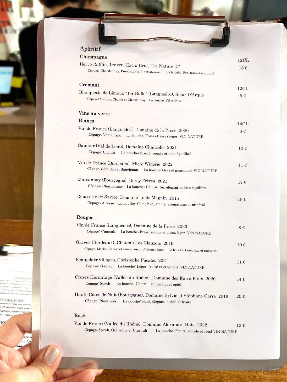 Menu au Les Enfants Rouges restaurant, Paris, 9 Rue de Beauce