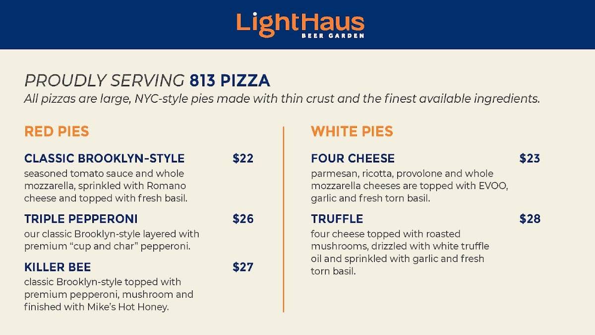 Menu at LightHaus Beer Garden pub & bar, Tampa