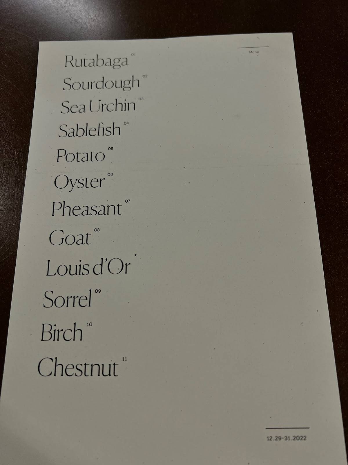 Menu at Restaurant Pearl Morissette, Lincoln