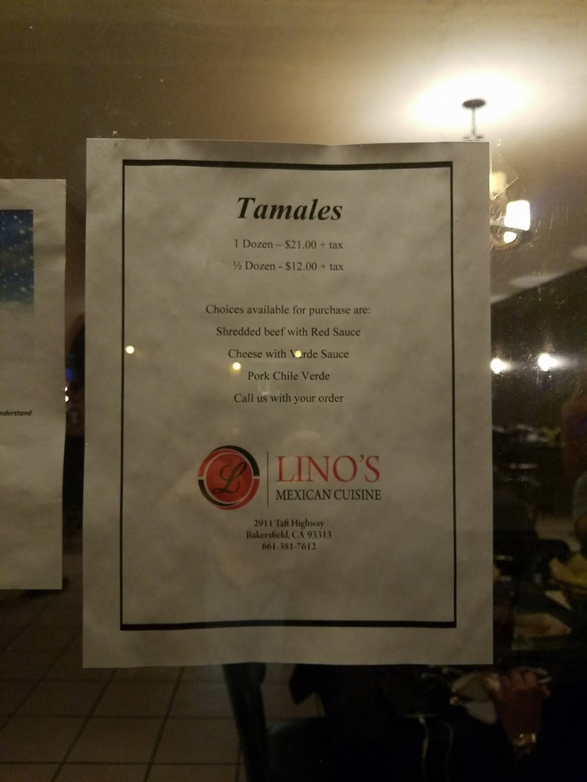 Menu at Linos Mexican Cuisine restaurant, Bakersfield