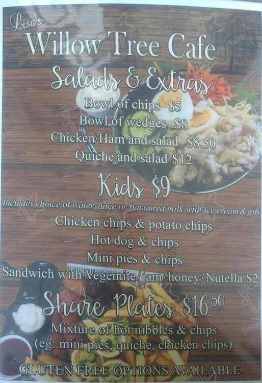 Menu at Lisa's Willow Tree Cafe, Caboolture South