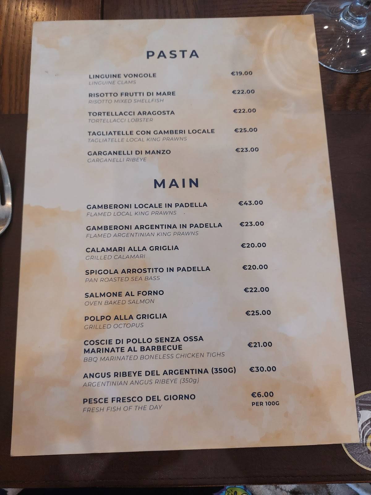 Menu au Liska Restaurant, Marsaxlokk