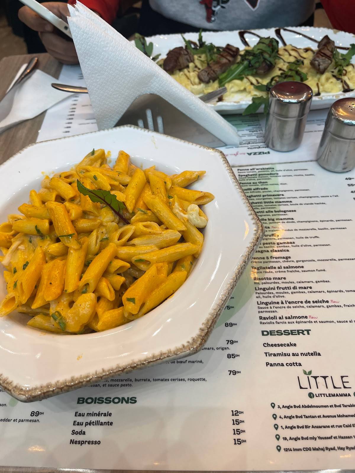 Menu au Little Mamma restaurant, Casablanca, Rue Kaid al Achtar