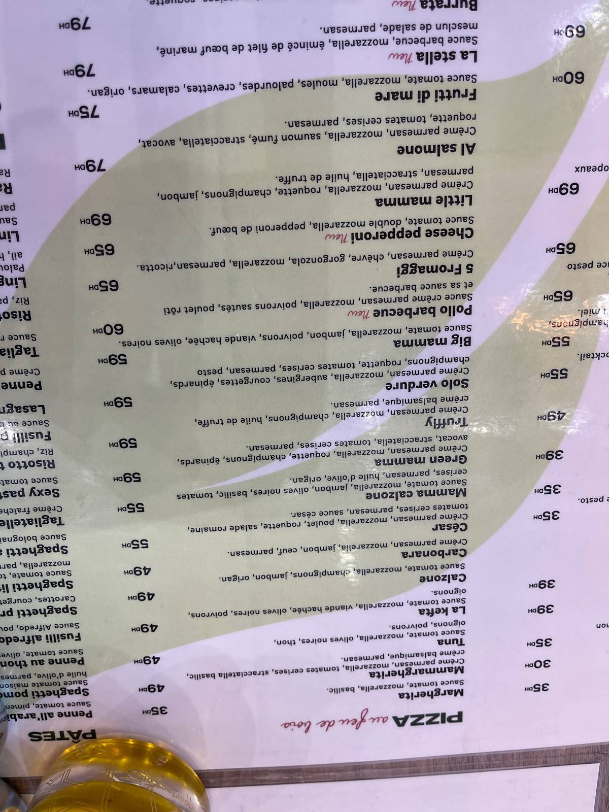 Menu au Little Mamma restaurant, Casablanca, Rue Kaid al Achtar