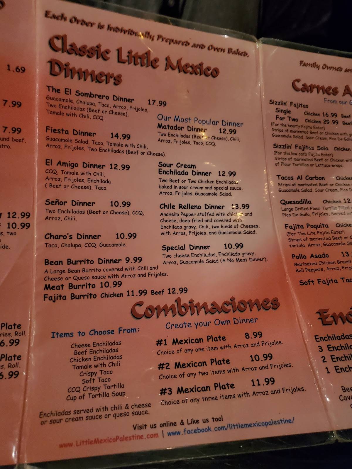 Menu at Little Mexico restaurant, Palestine, W Oak St
