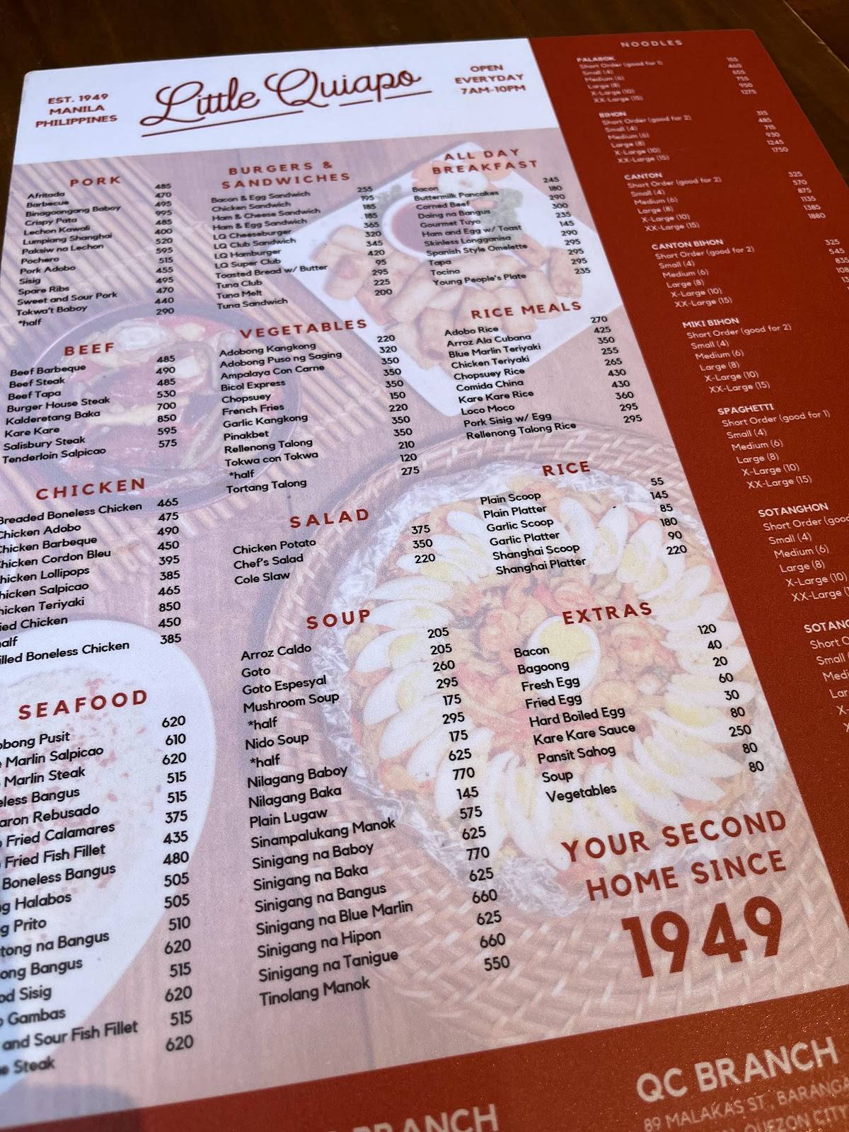 Menu at Little Quiapo desserts, Quezon City