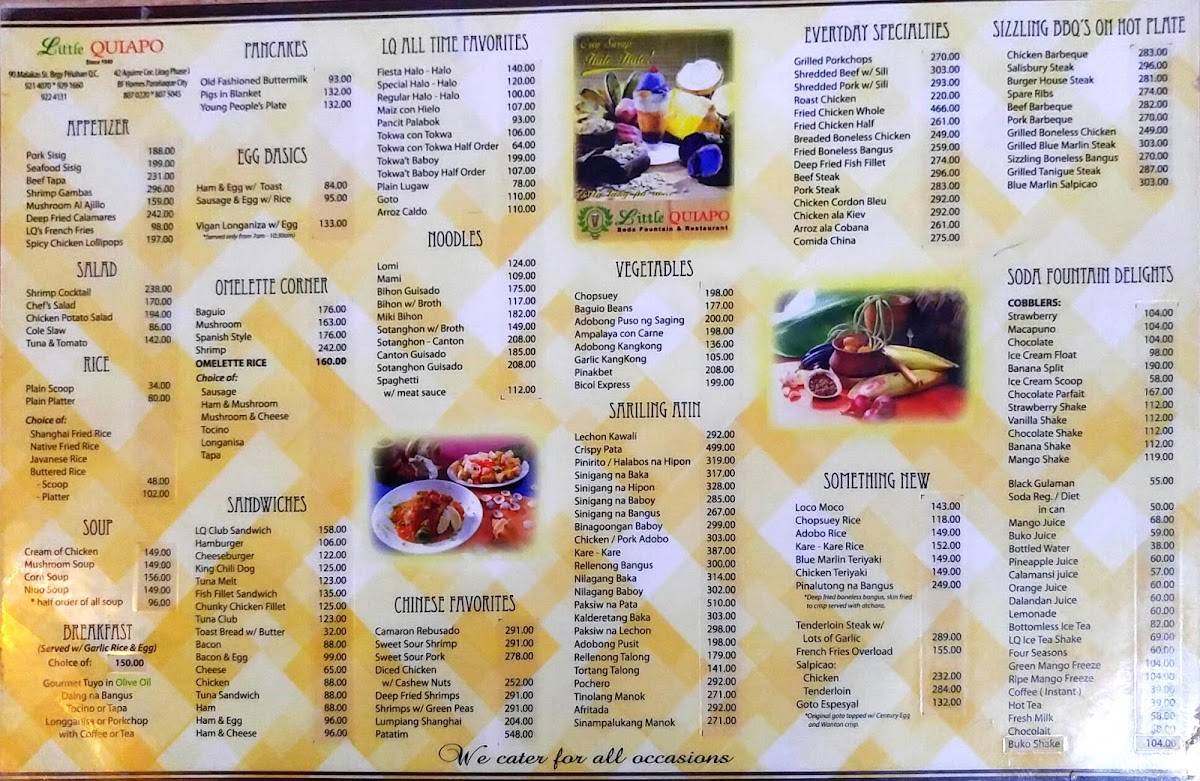 Menu at Little Quiapo desserts, Quezon City