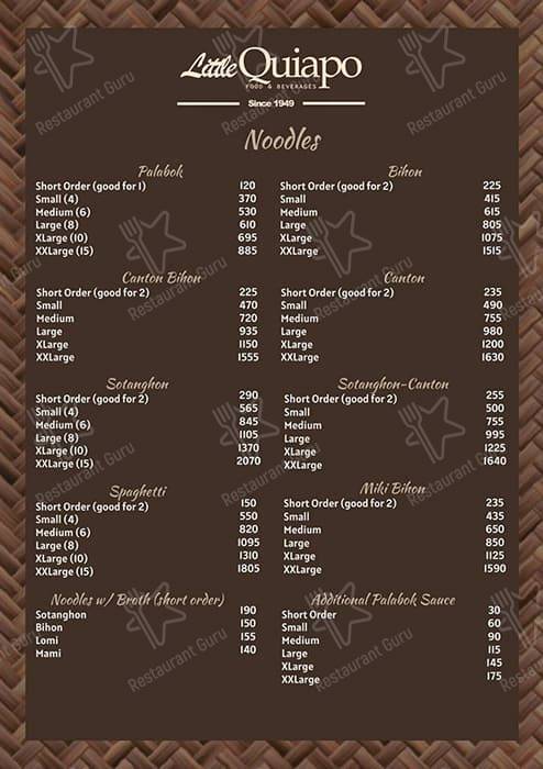Menu at Little Quiapo desserts, Quezon City