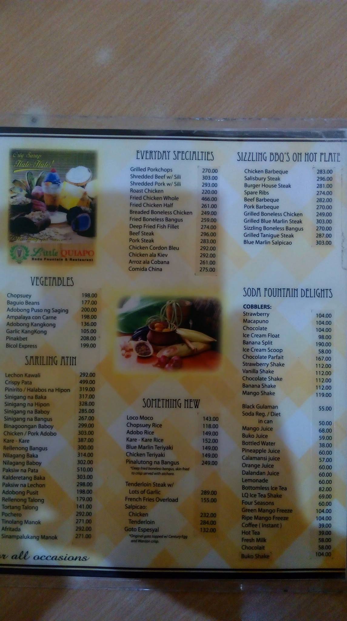 Menu at Little Quiapo desserts, Quezon City