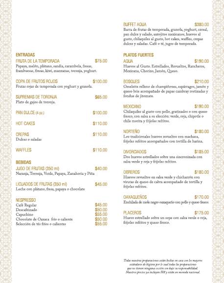 Menu at Live Seasonal Kitchen restaurant, Mexico City