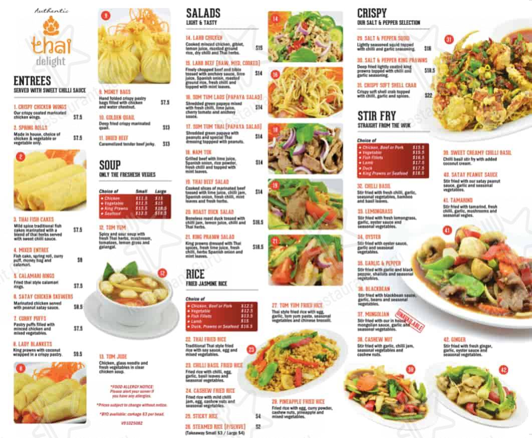 Menu at Authentic Thai Delight restaurant, Liverpool