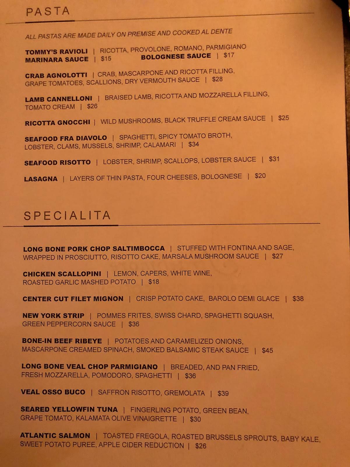 Menu at LockKeepers restaurant, Valley View