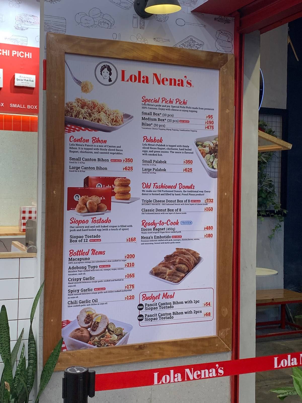 Menu at Lola Nena's restaurant, Makati