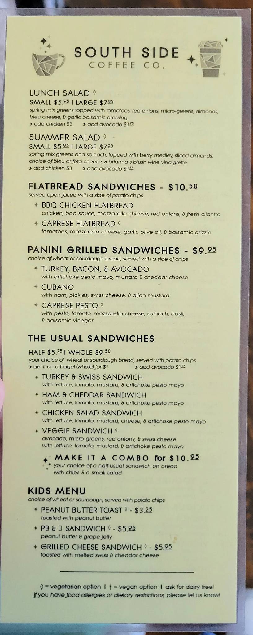 Menu at South Side Coffee Co cafe, Lompoc