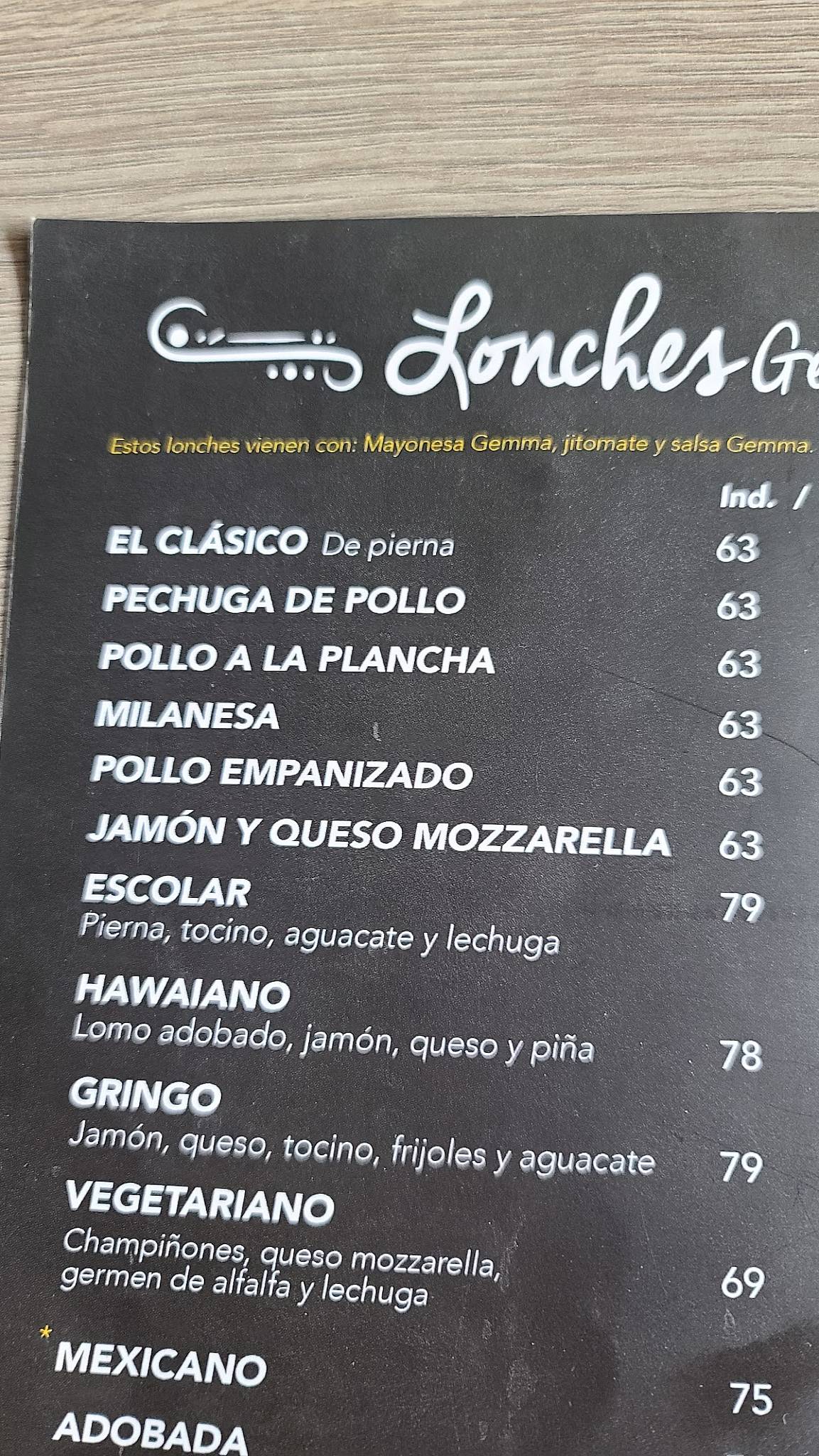 Carta del restaurante Lonches GEMMA By Chepe Country, Guadalajara, Av ...