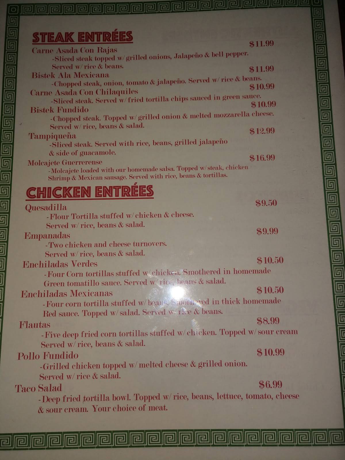 Menu at Los Dos Potrillos Mexican Restaurant, Bunnell