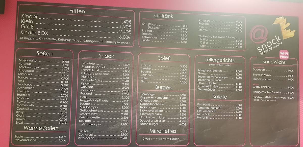 Speisekarte von Lucifer, Büllingen